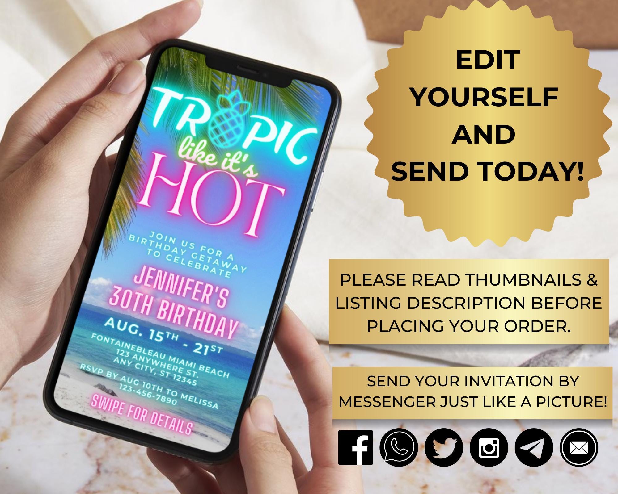Digital Tropic Like It's Hot Tropical Birthday Invitation, 7 Day Travel ...