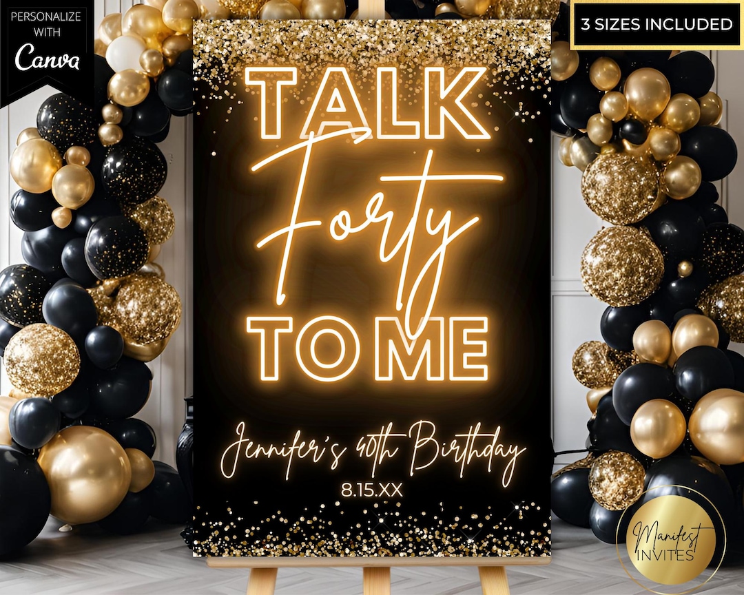 Editable Talk Forty to Me 40th Birthday Party Welcome Sign Template ...