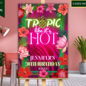 Editable Tropical Floral Pink Tropic Like It's Hot Birthday Party ...