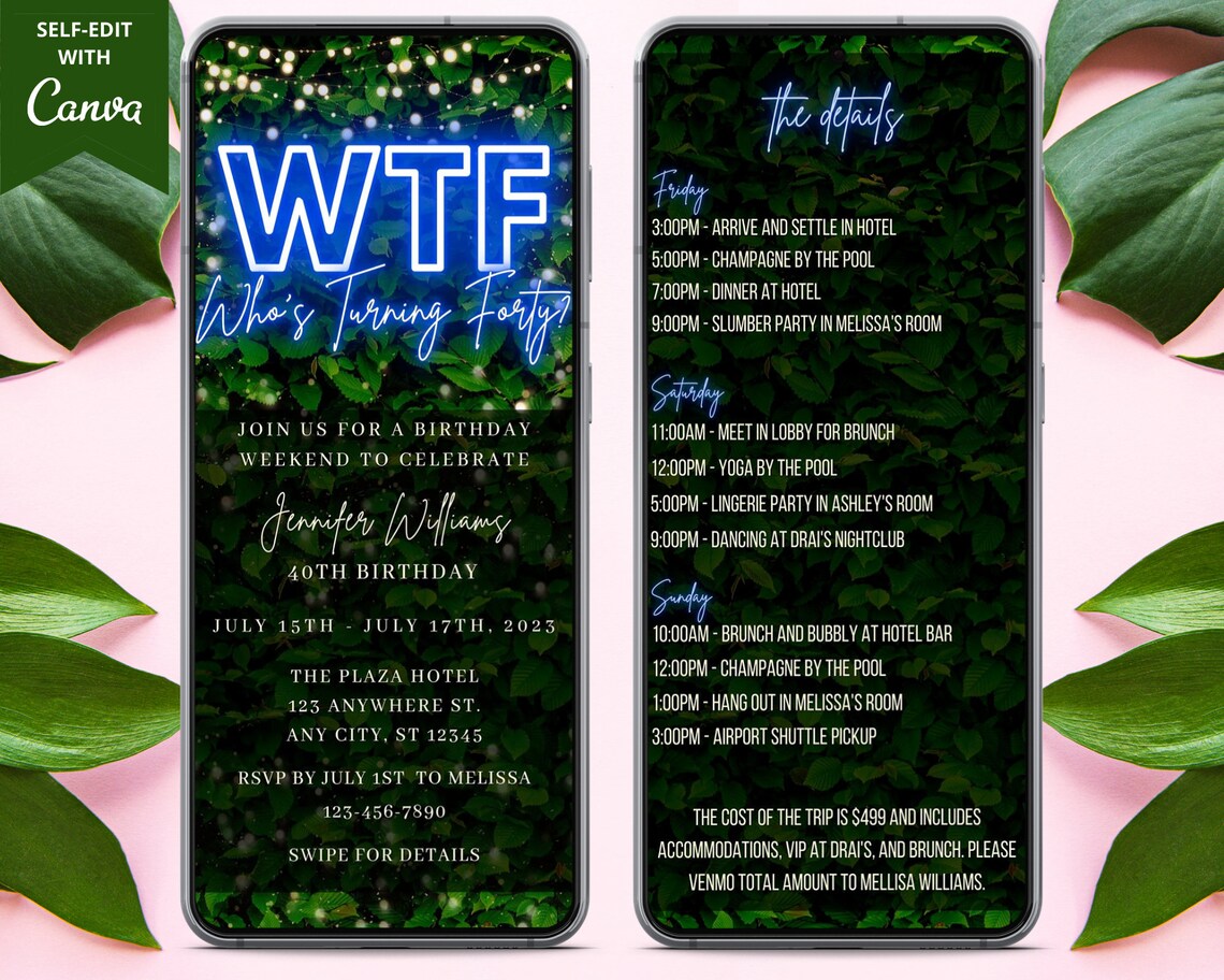 Electronic WTF Forty 40th Birthday Weekend Invitation Digital - Etsy