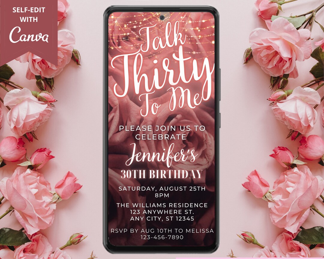 Digital Talk Thirty to Me 30th Pink Floral Roses Birthday - Etsy