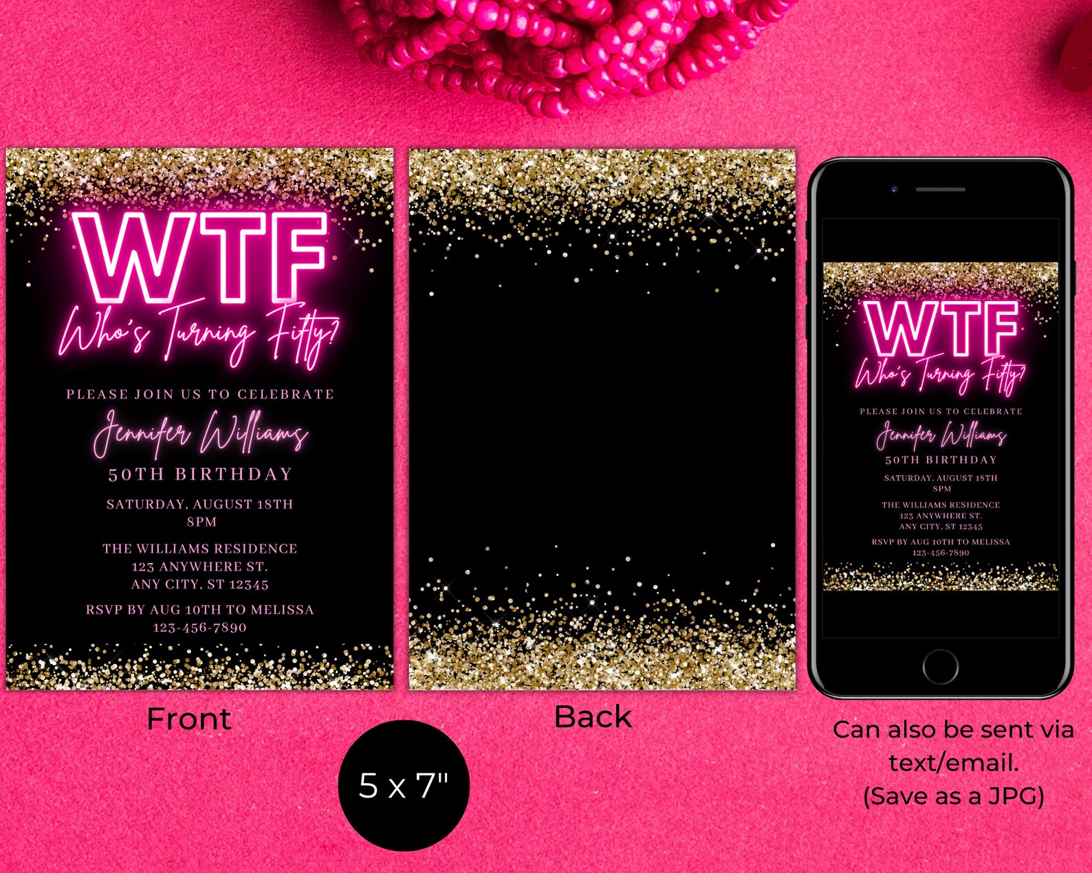 Editable WTF Who's Turning Fifty 50th Birthday Party Invitation ...