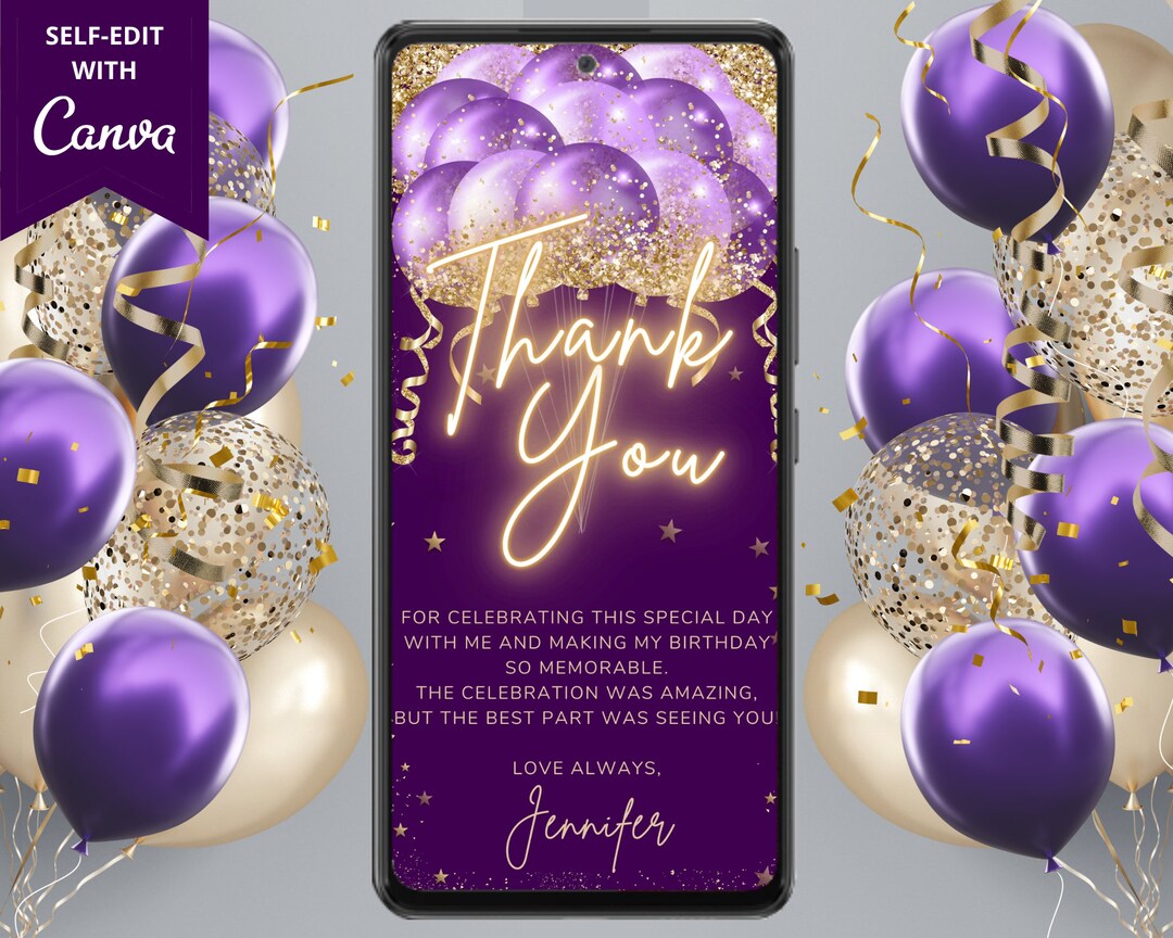 Digital Thank You Birthday Message, Electronic Thank You Note, Thank ...