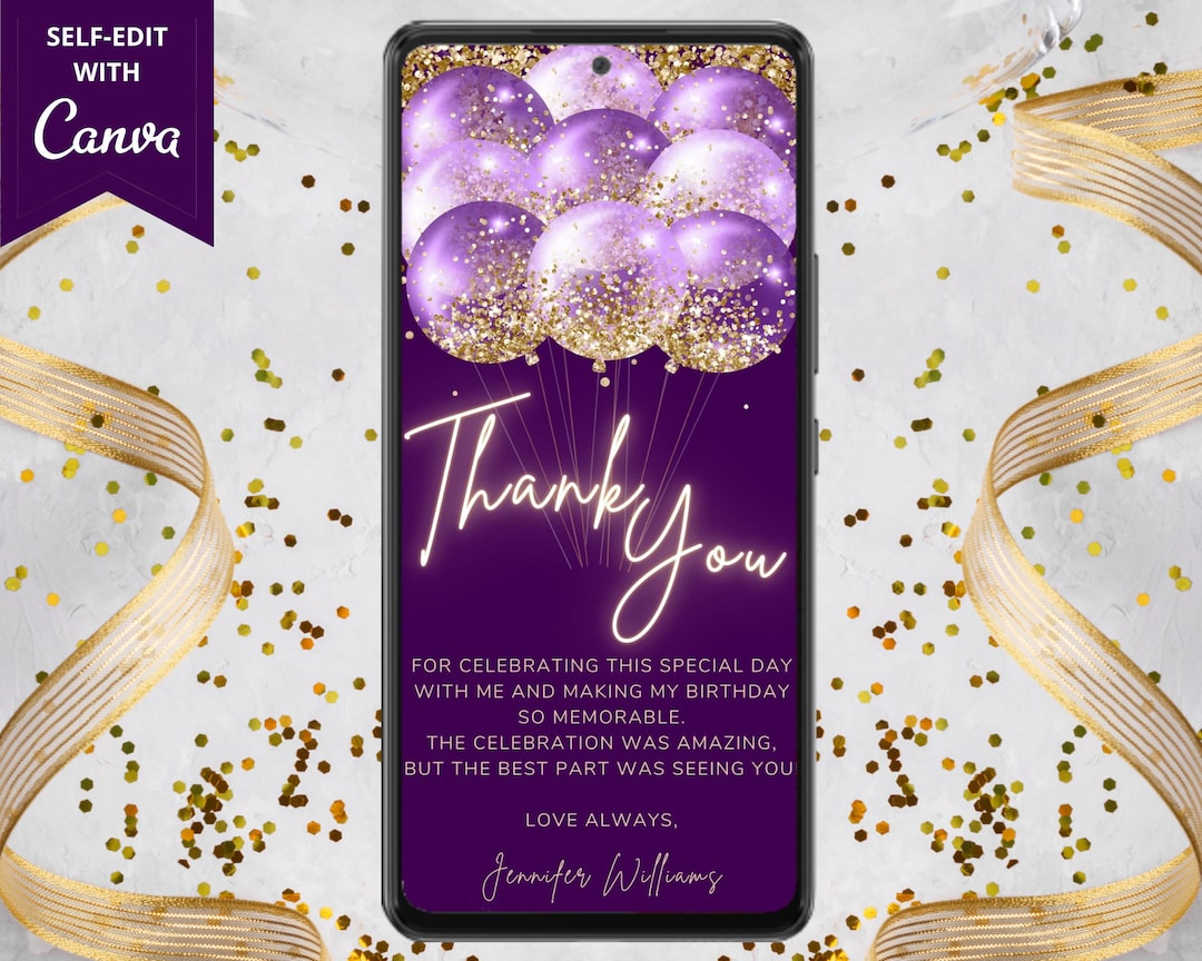 Digital Thank You Birthday Message, Electronic Thank You Note, Thank ...