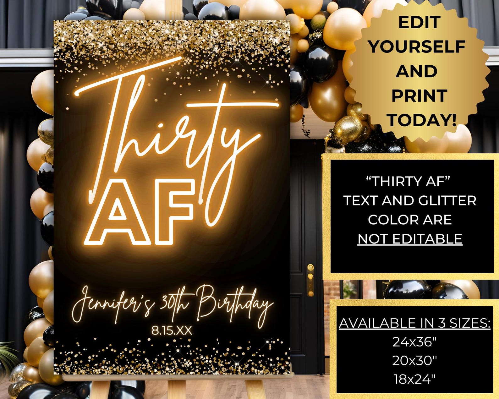 Editable Thirty AF 30th Birthday Party Welcome Sign Template, Printable ...