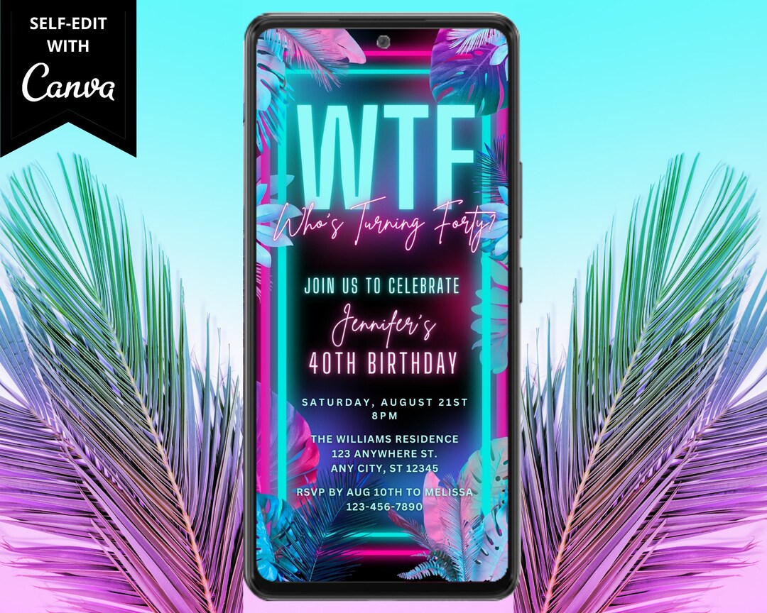 Digital Tropical WTF Who's Turning Forty 40th Birthday - Etsy
