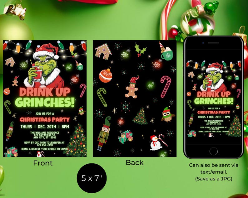 Editable Drink up Grinches Christmas Holiday Party Invitation Template ...