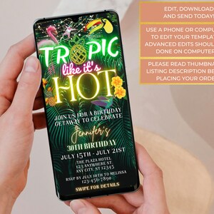 Electronic Tropical Tropic Like It's Hot Birthday Trip Itinerary Invite ...