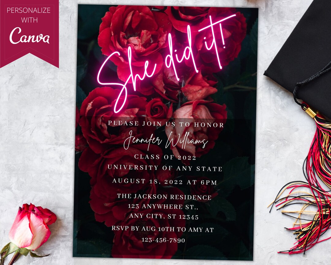 Editable Graduation Party Invitation, Printable Graduation Invite, She ...