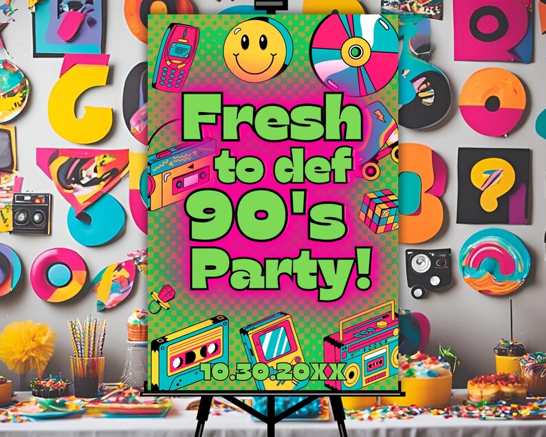 Editable Fresh to Def 90's Party Welcome Sign Template, Printable ...