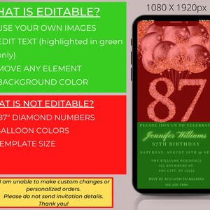 Digital 87th Birthday Party Invitation, Electronic Text Message Evite ...