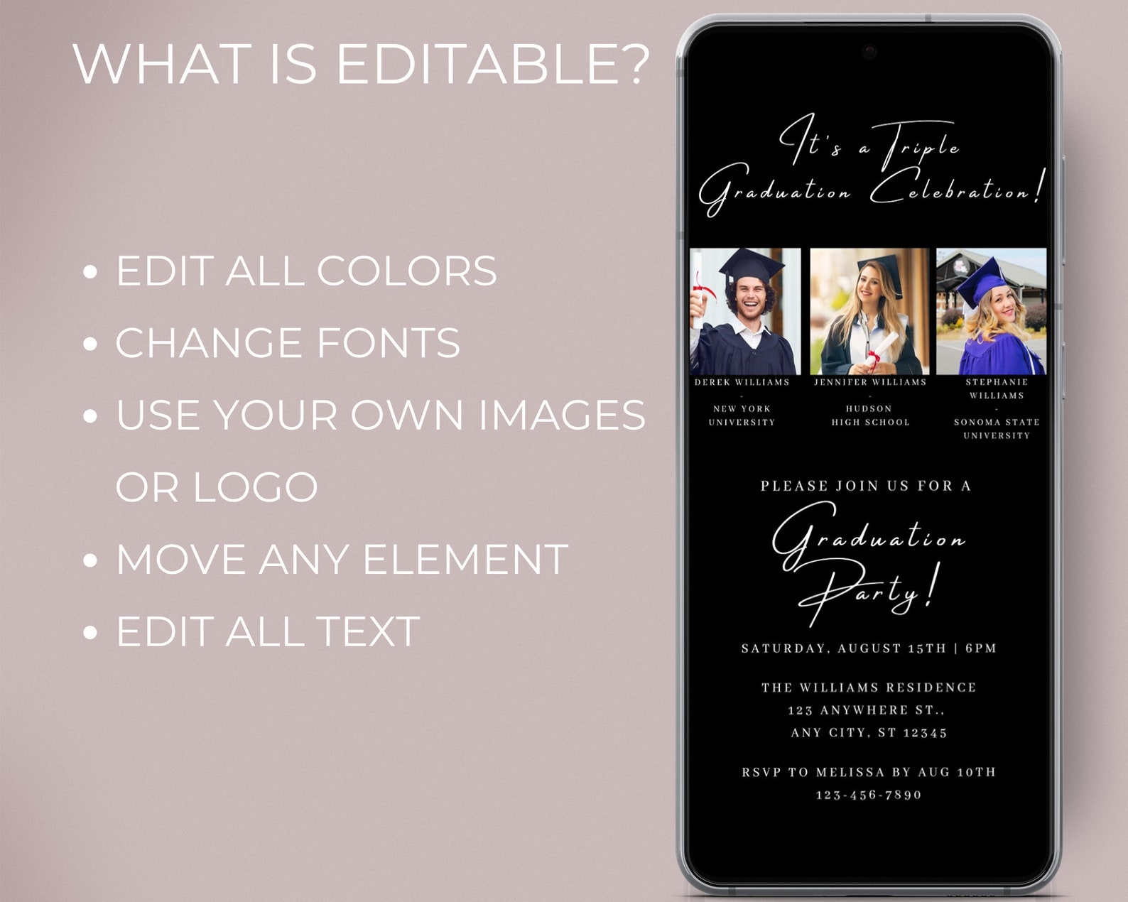 Digital Triple Graduation Invitation Electronic Grad Party | Etsy