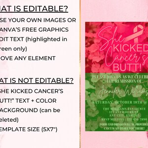 Printable Breast Cancer Survivor Party Invitation, She Kicked Cancer's Butt, Editable Template ...