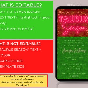 Taurus Season Birthday Digital Invitation, Electronic Party Invite ...