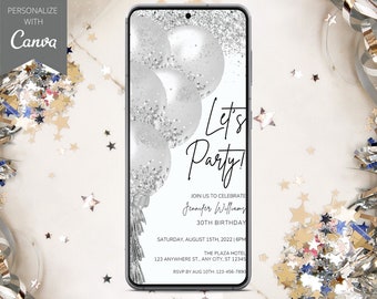 Silver Birthday Invitation | Etsy