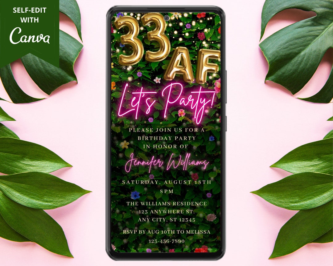 Digital Thirty Three AF 33rd Birthday Party Invitation, Electronic ...