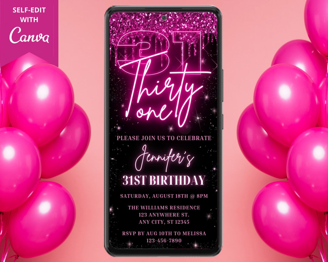 Digital 31st Birthday Party Invitation, Electronic Phone Text Evite ...