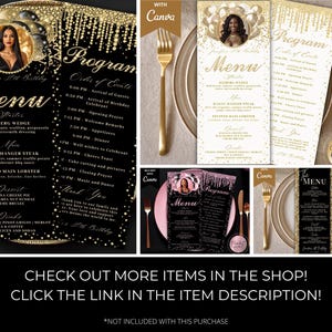 Editable Elegant White Gold Glitter Menu and Program Card Template ...