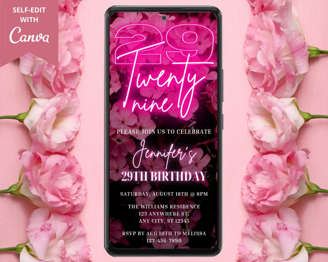 Digital 29th Birthday Party Invitation, Electronic Phone Text Message ...