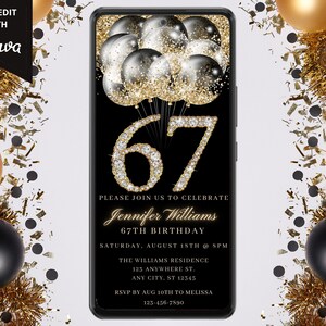 Digital 67th Birthday Party Invitation, Electronic Evite, Birthday ...