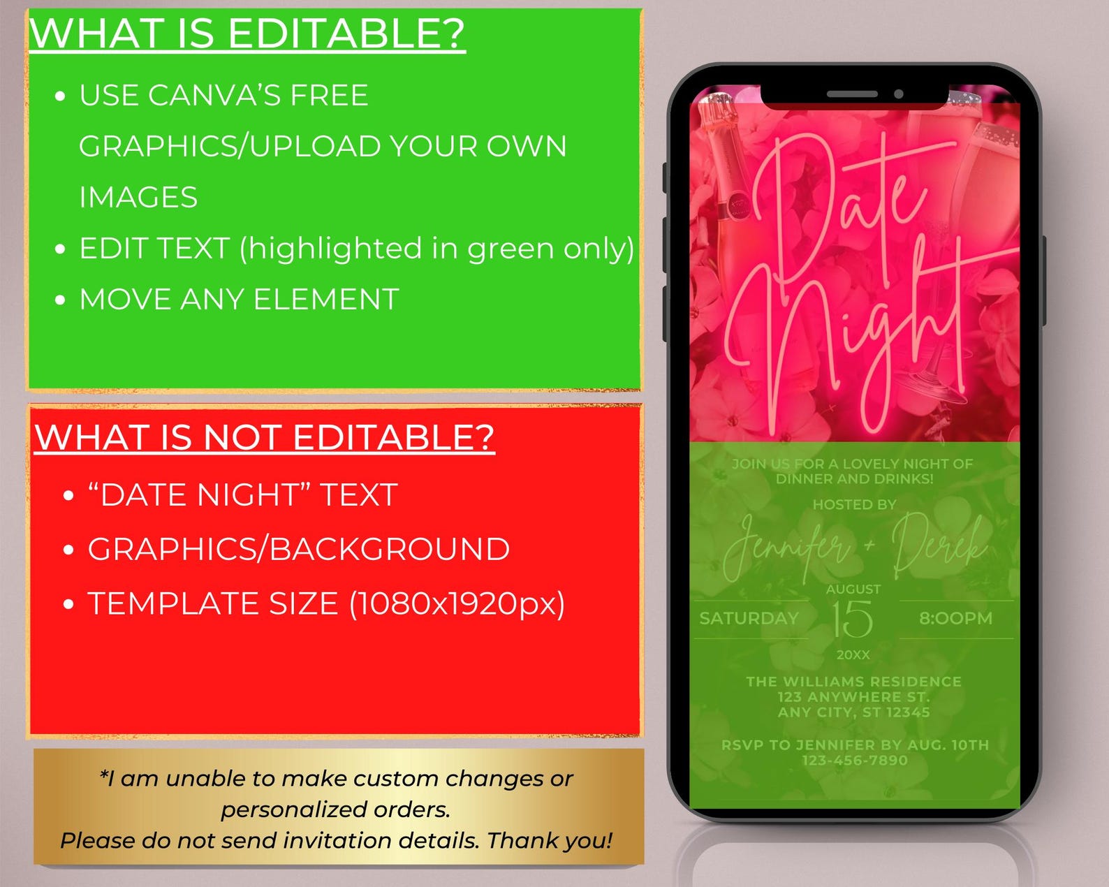 Digital Date Night Couples Party Invitation, Fun Romantic Dinner Date ...