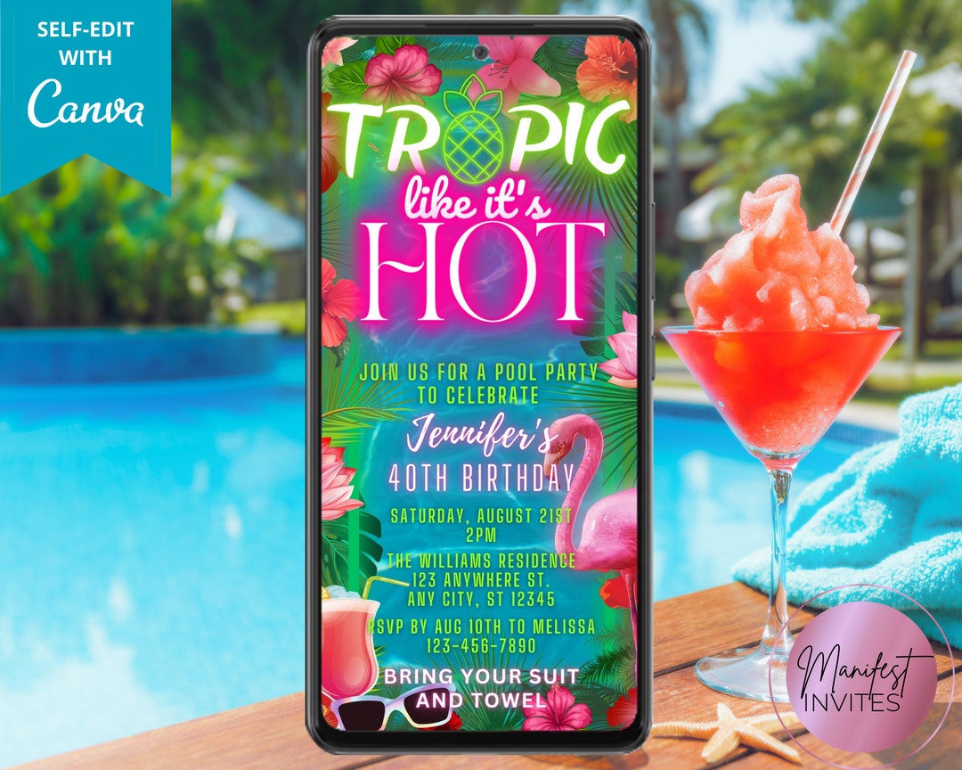 Digital Pool Party Birthday Invite, Tropic Like It's Hot, Tropical ...