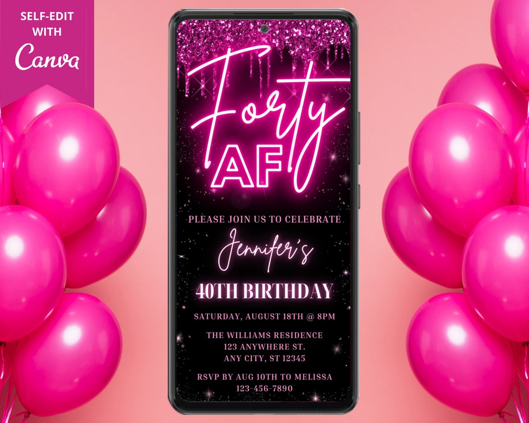 Digital Forty AF 40th Birthday Party Invite, Electronic Text Message ...