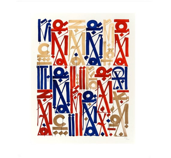 Blue and Yellow Red Abstract Letters Wall Art Canvas Art | Etsy