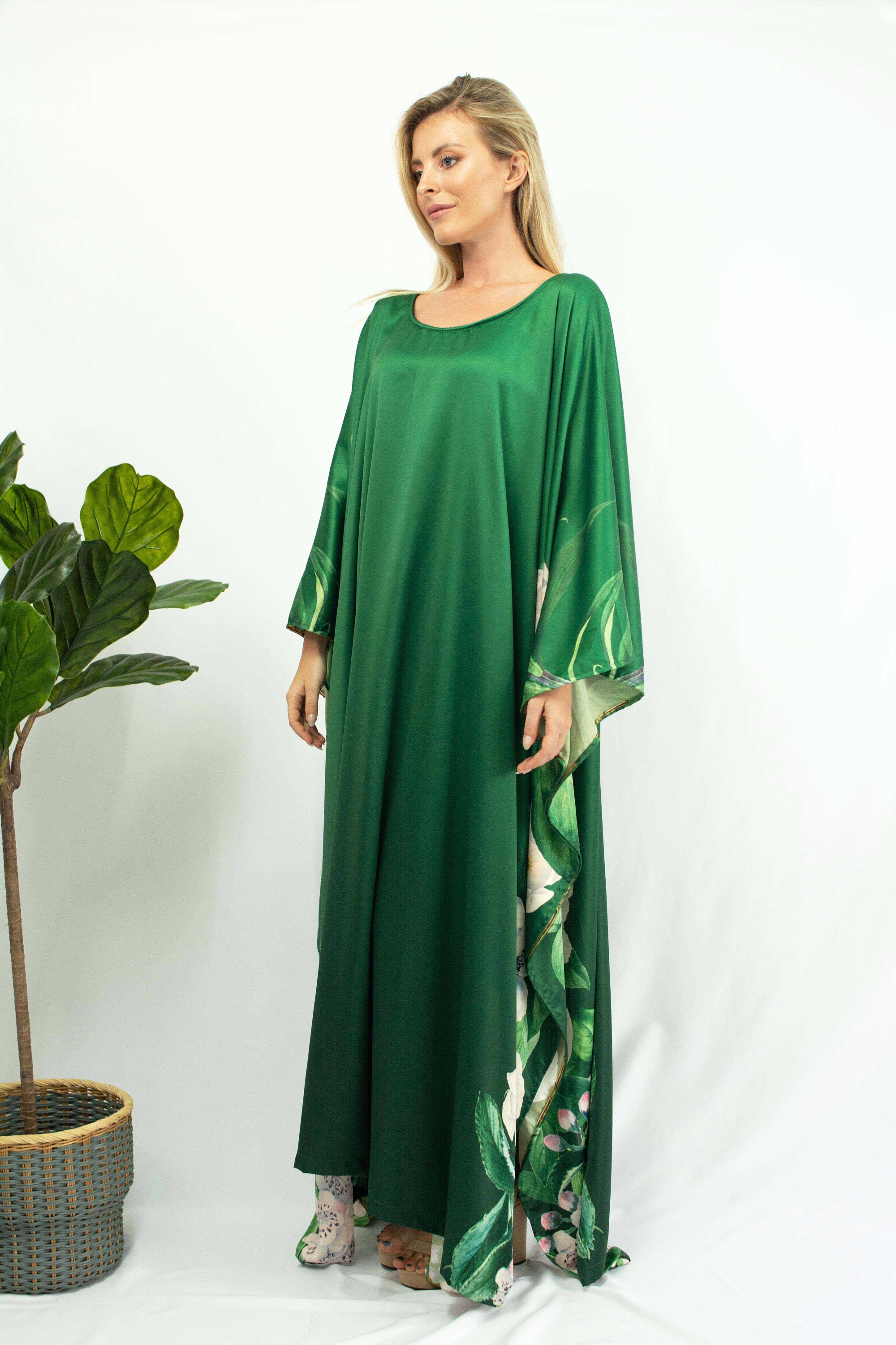 Silk Kaftan Dress Silk Kimono Robe for Women Green Silk | Etsy