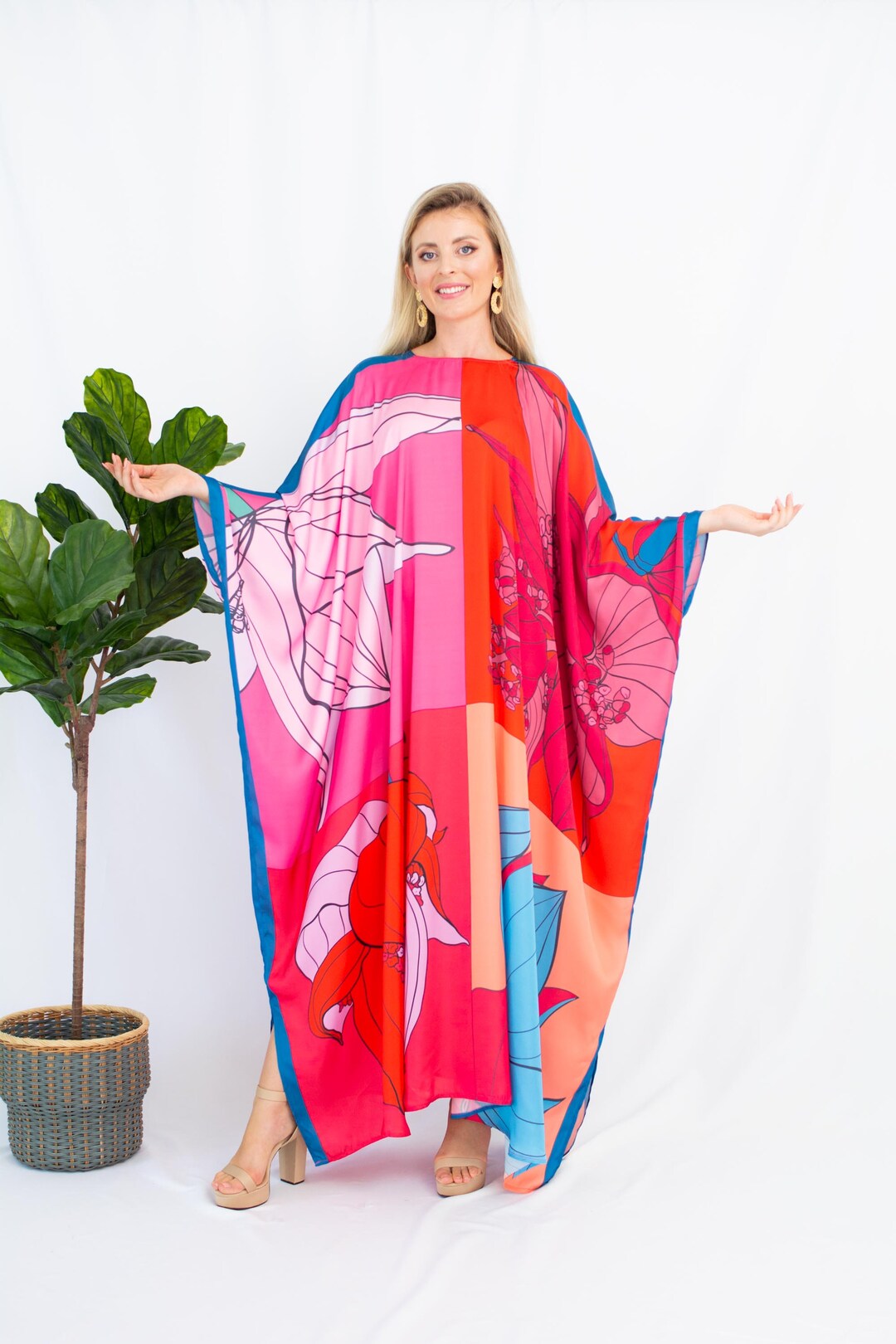 Pink Silk Caftan Silk Kaftan Plus Size, Luxury Silk Kaftan Maxi Dress ...