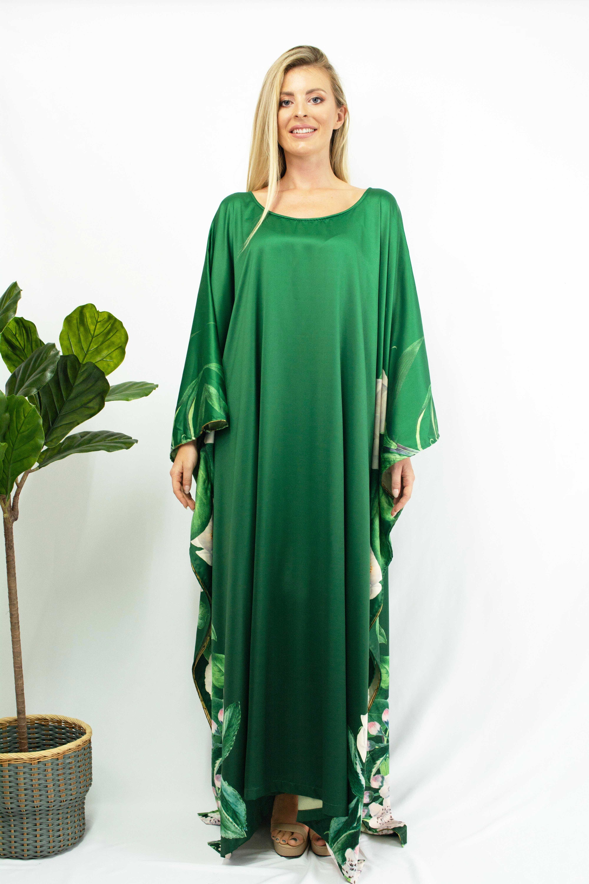 Silk Kaftan Dress Silk Kimono Robe for Women Green Silk | Etsy