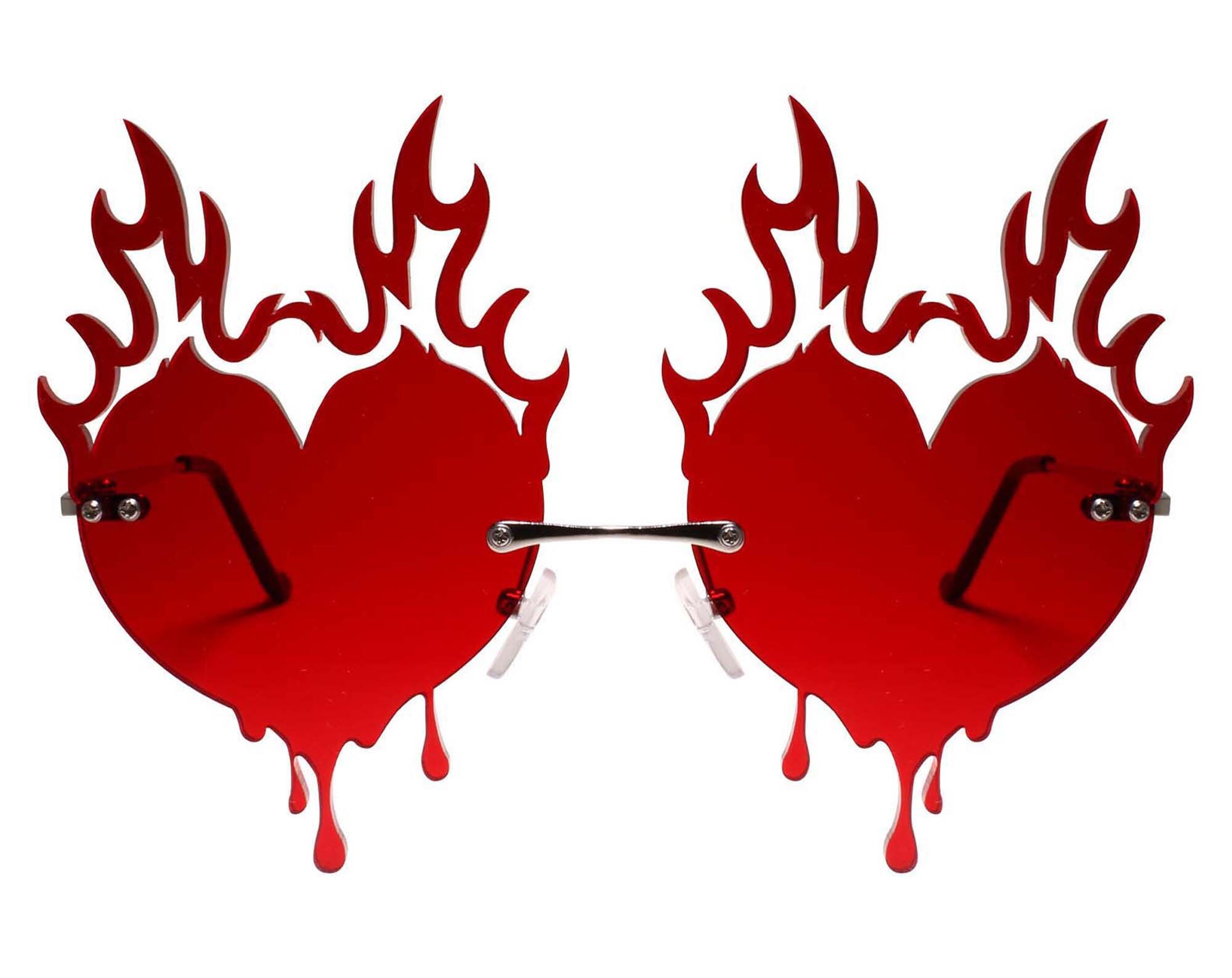 Fire Flame Drippy Melted Red Heart Glasses | Etsy