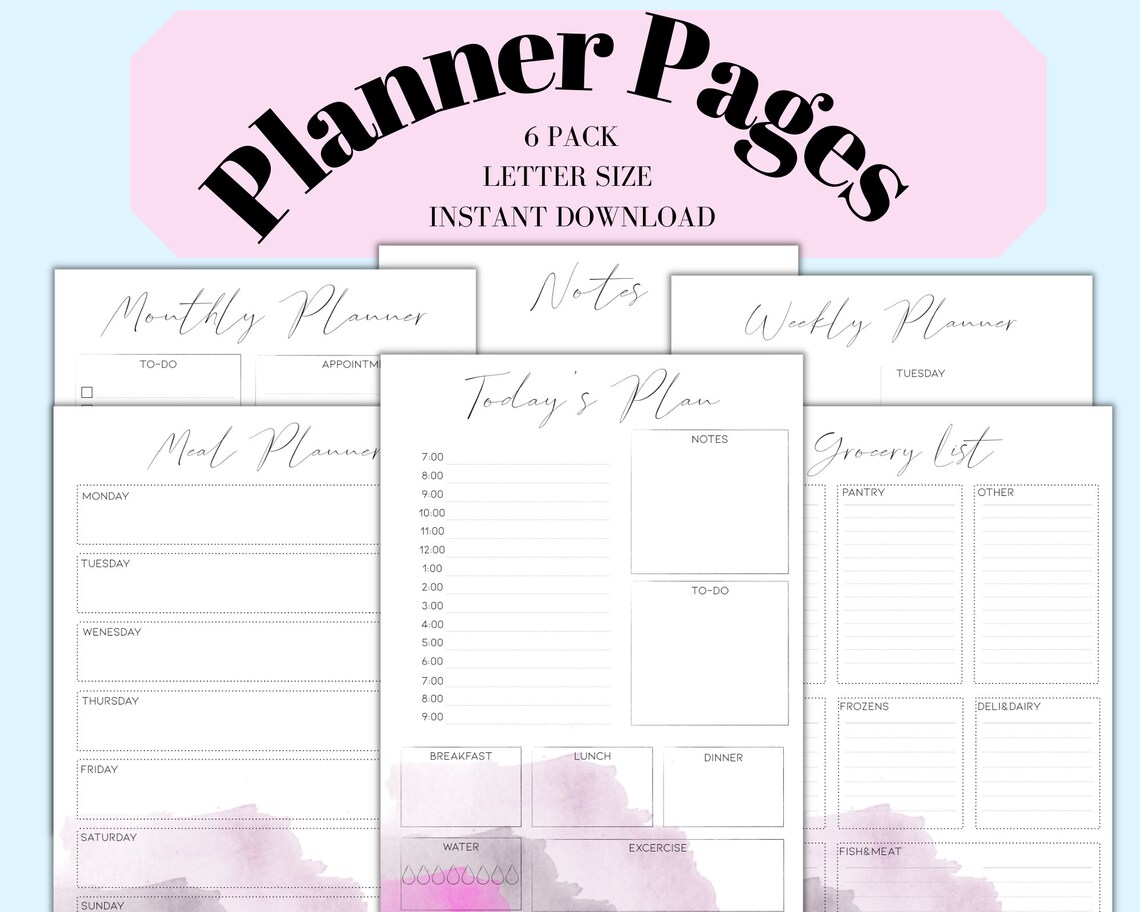 Printable Planner Inserts. 6 Pack Includes Letter Size Daily - Etsy