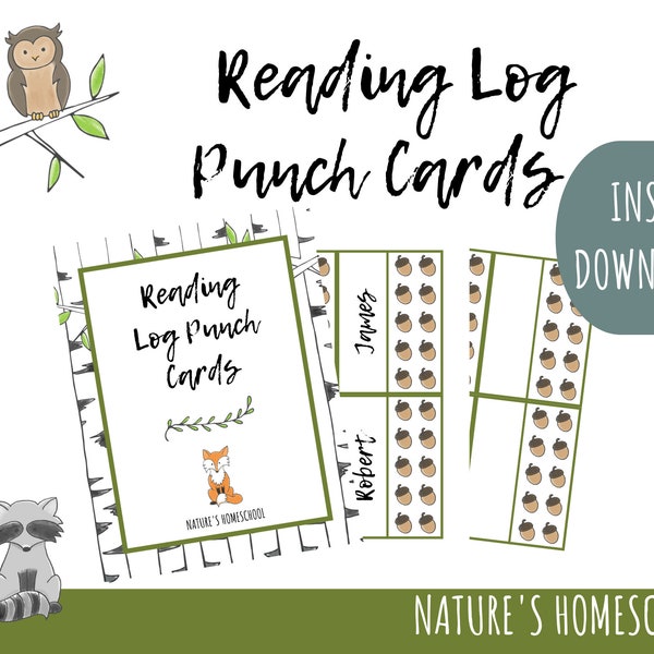 Reading Log Punch Cards Nature Inspired Homeschool Roadschool ...
