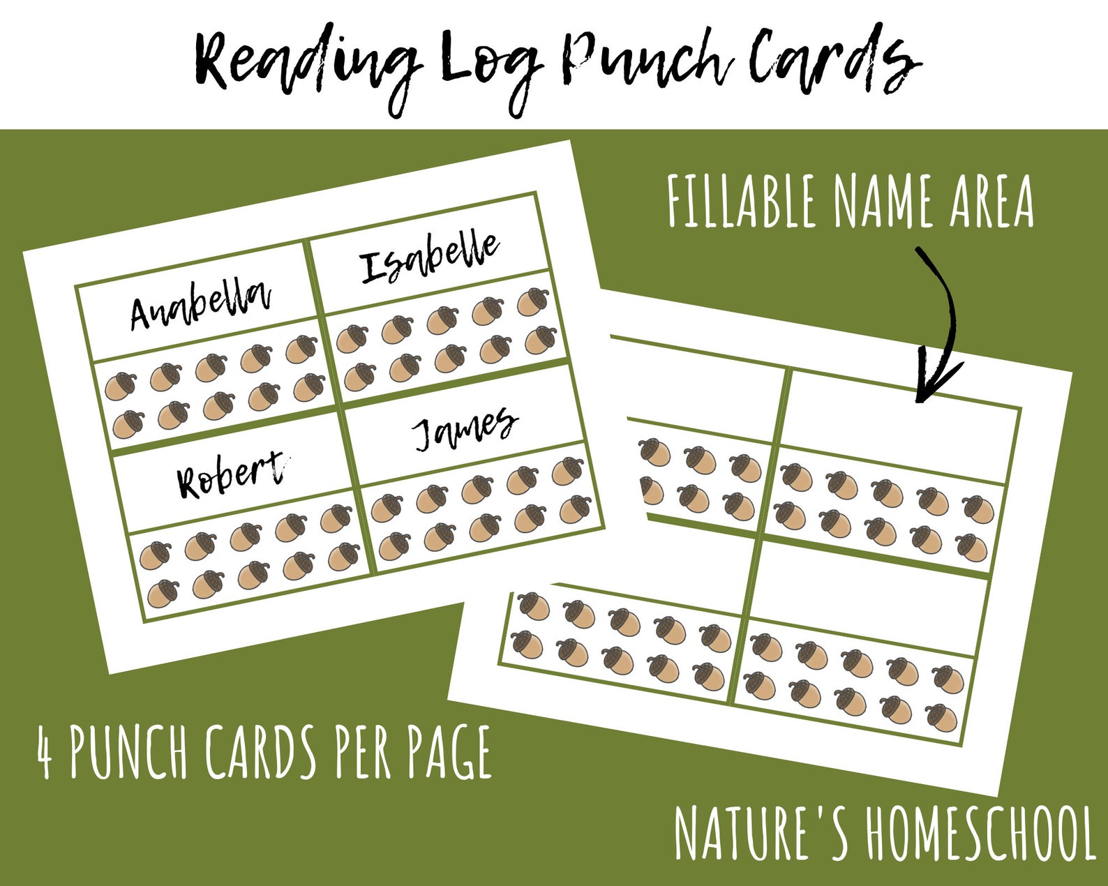 Reading Log Punch Cards - Nature Inspired - Homeschool - Roadschool ...
