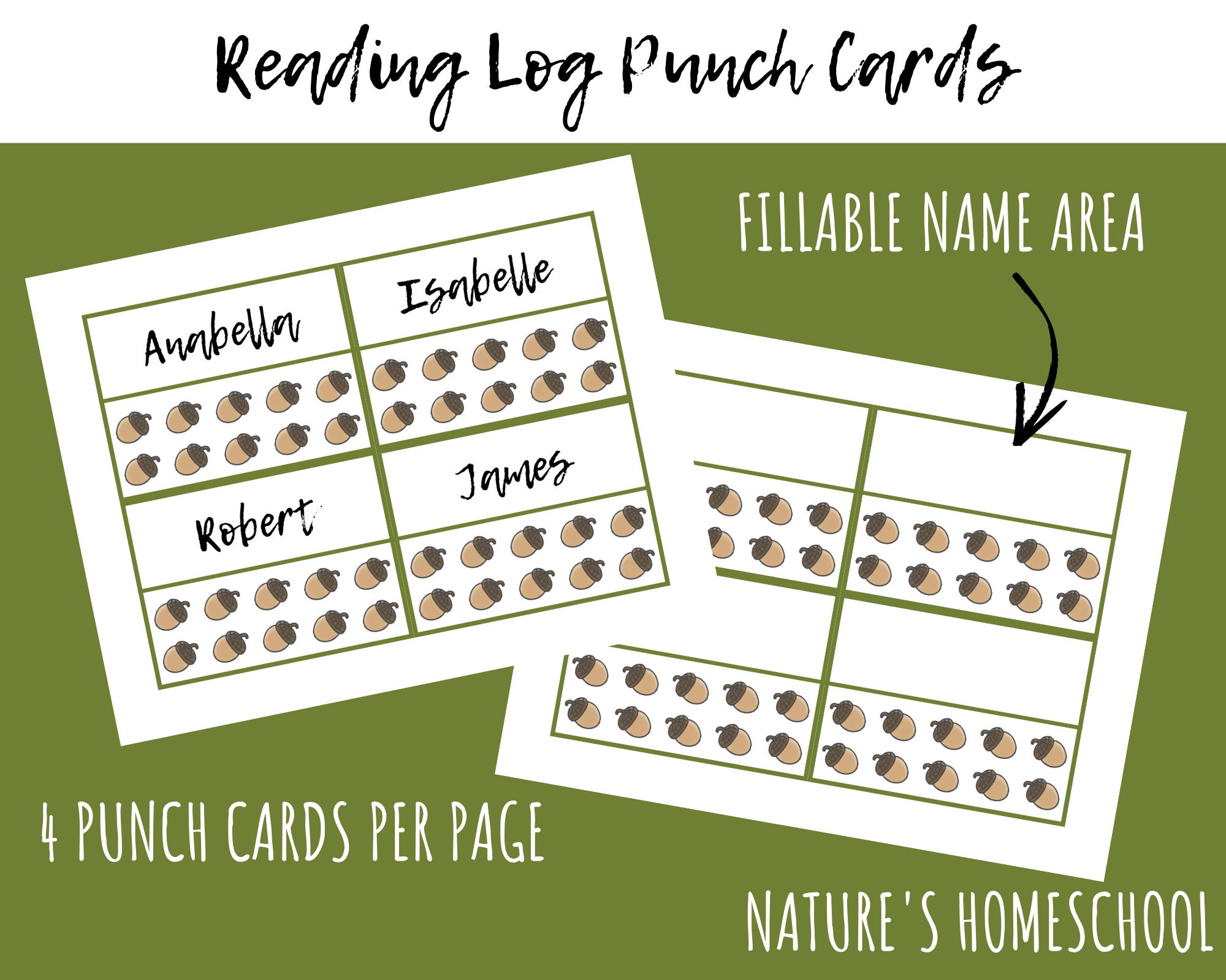 Reading Log Punch Cards - Nature Inspired - Homeschool - Roadschool ...
