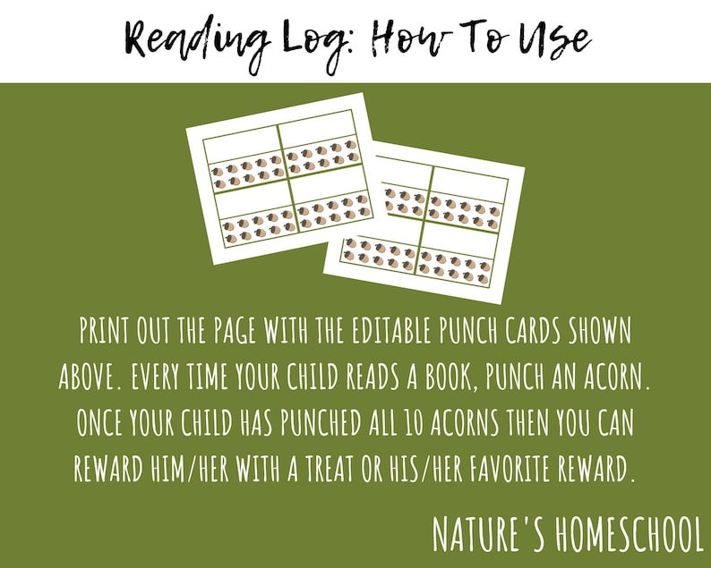 Reading Log Punch Cards - Nature Inspired - Homeschool - Roadschool ...