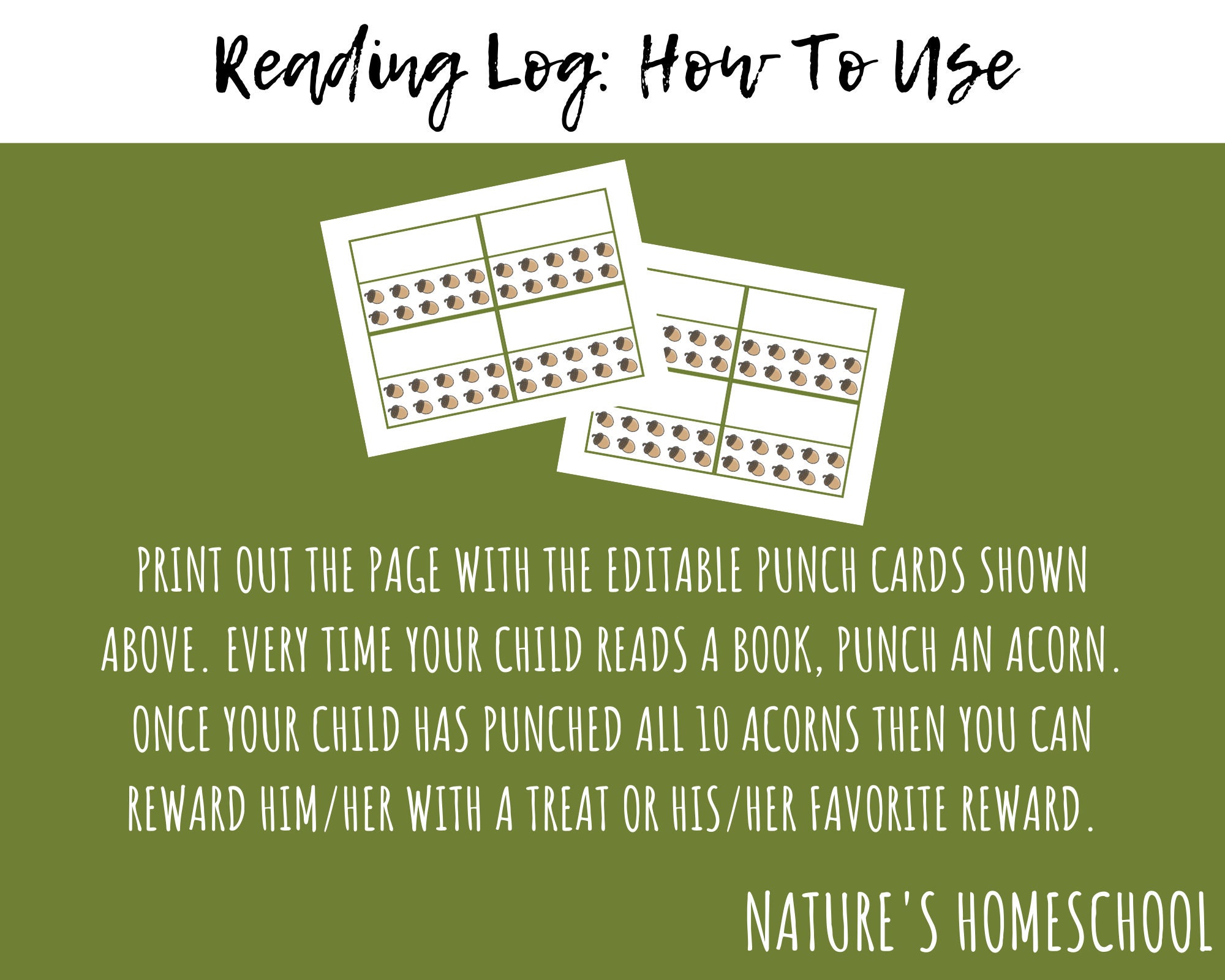Reading Log Punch Cards - Nature Inspired - Homeschool - Roadschool ...