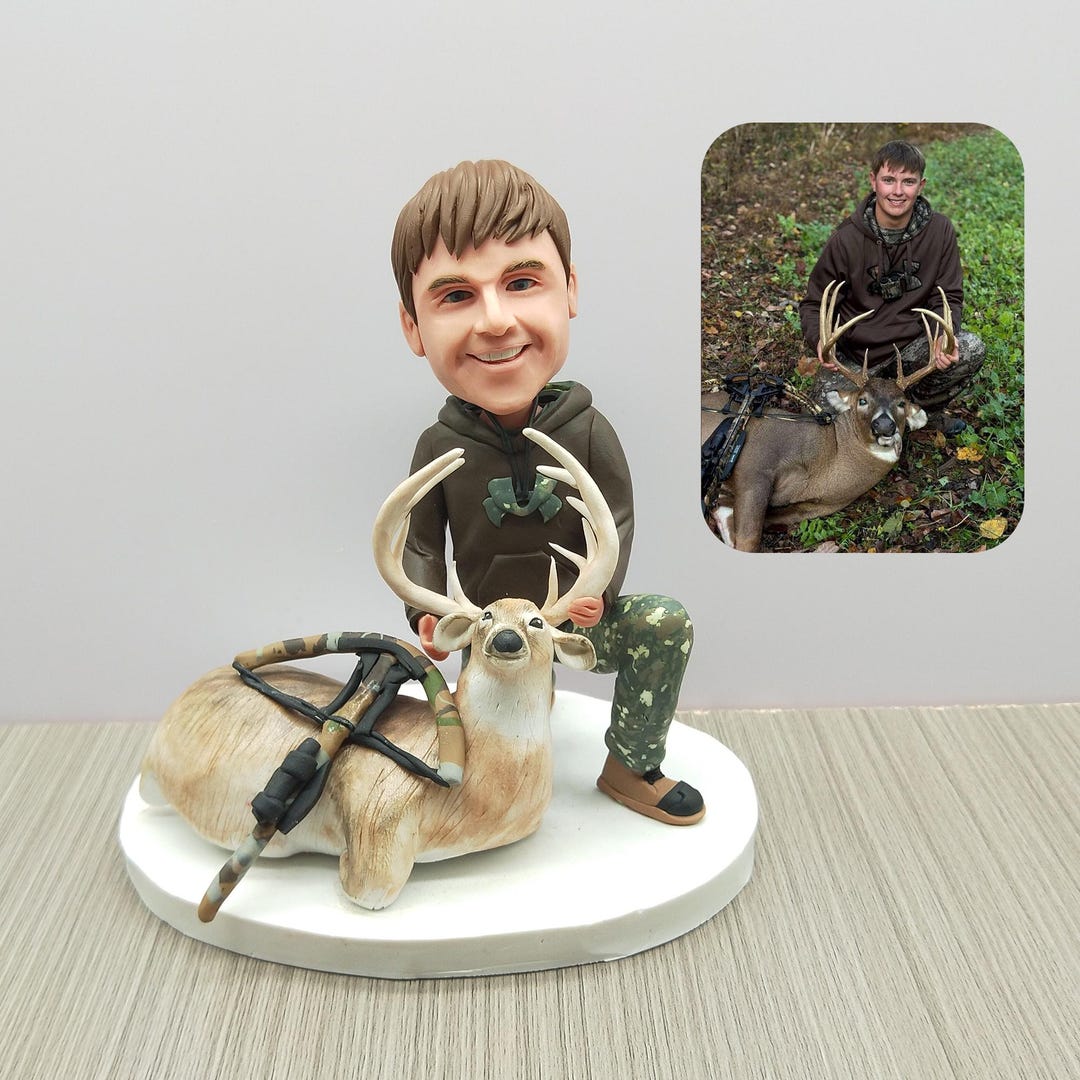 Custom Hunter + Deer Bobblehead Doll, Handcrafted Clay Hunting 3D ...