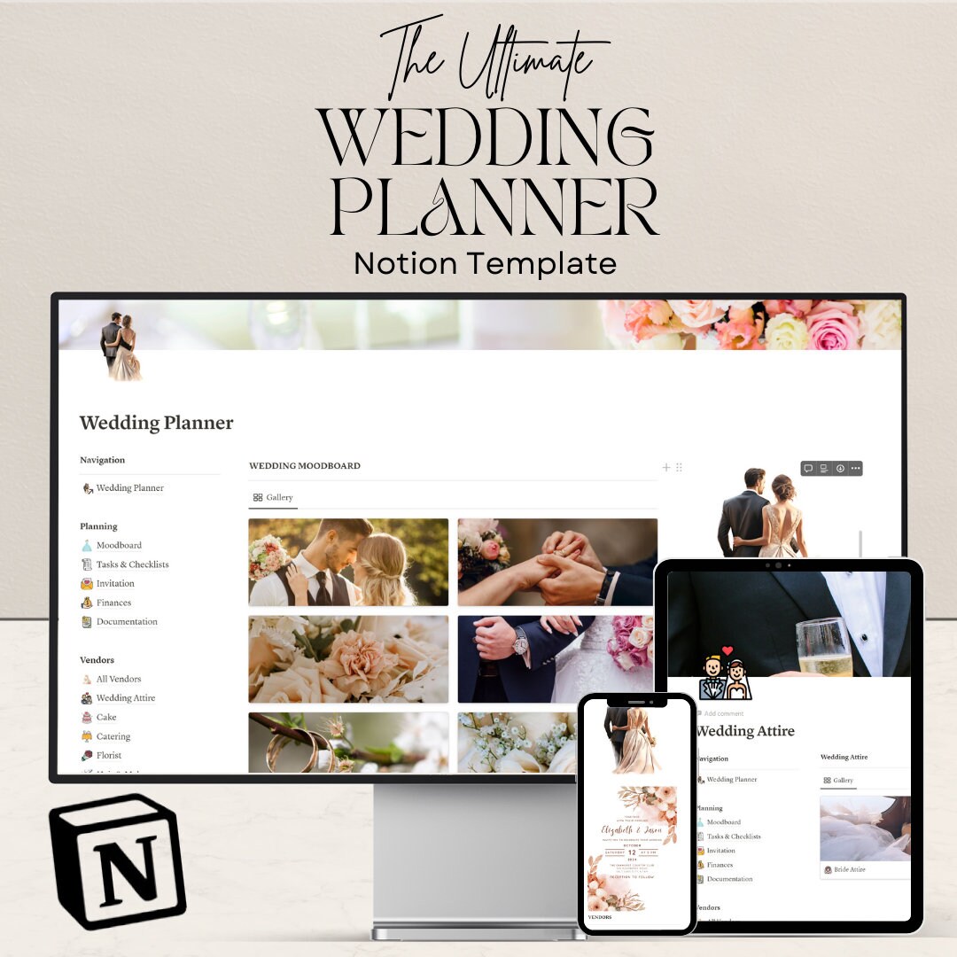 The Ultimate Notion Wedding Template, Notion Template, Notion Planner ...