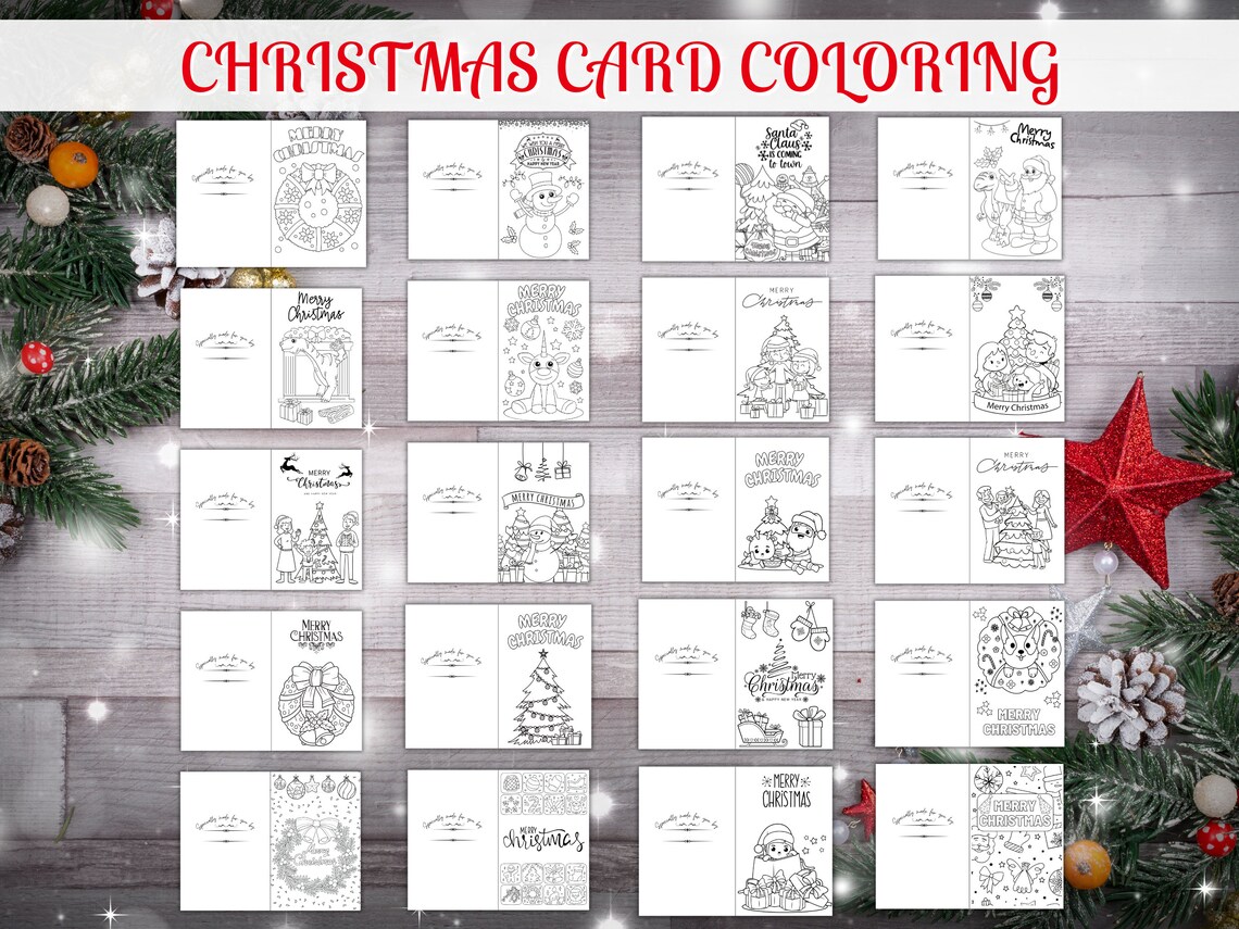 Christmas Coloring Cards for Kids 20 Designs Holiday Craft Downloadable ...