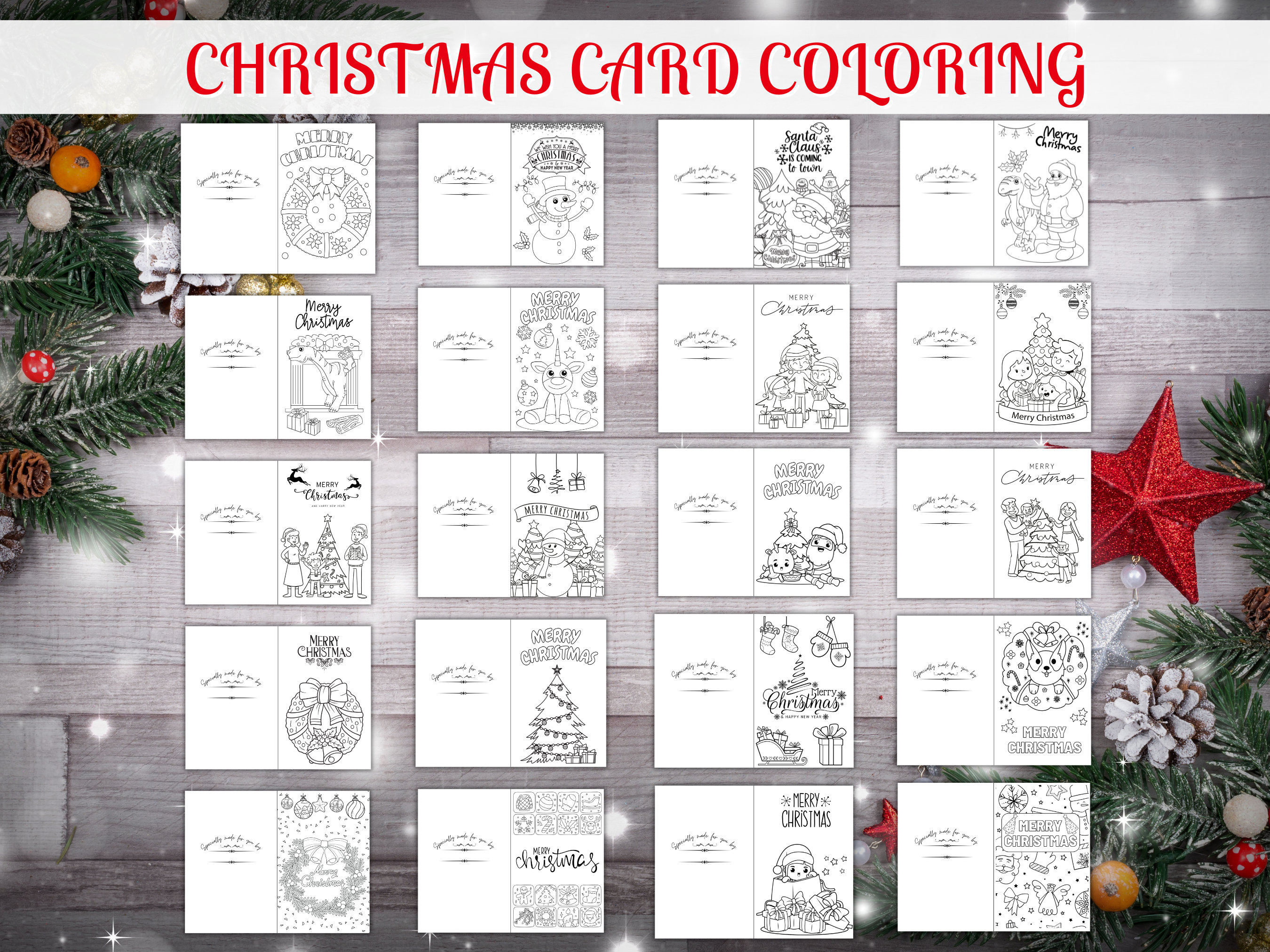 Christmas Coloring Cards for Kids 20 Designs Holiday Craft Downloadable ...