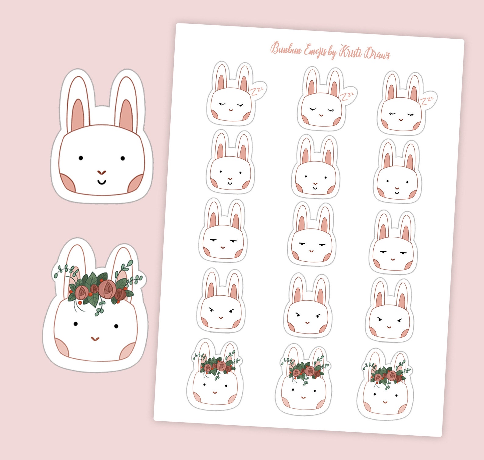 Kawaii Bunny Sticker Sheet Emoji Sticker Sheet Planner - Etsy