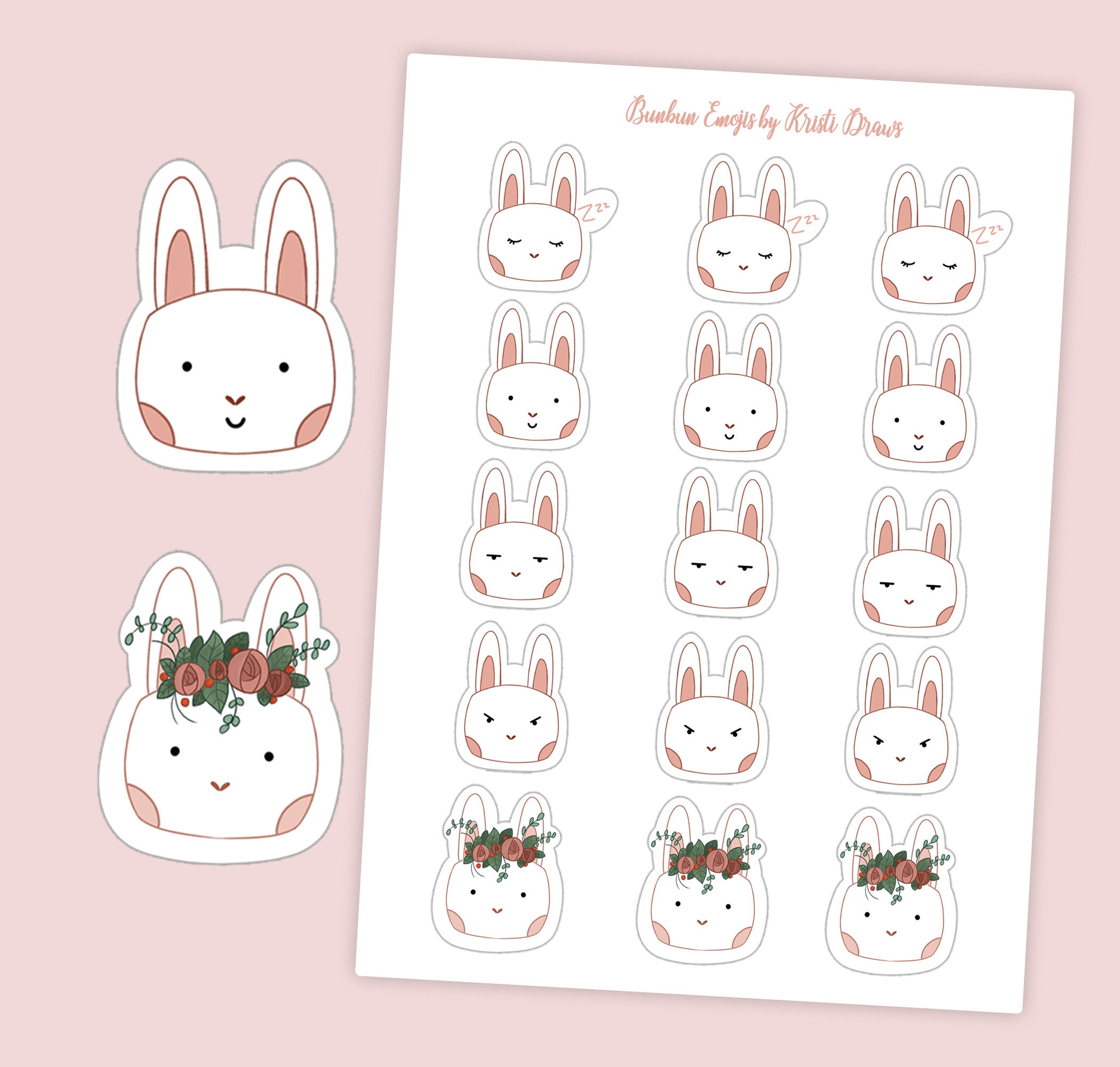 Kawaii Bunny Sticker Sheet Emoji Sticker Sheet Planner | Etsy