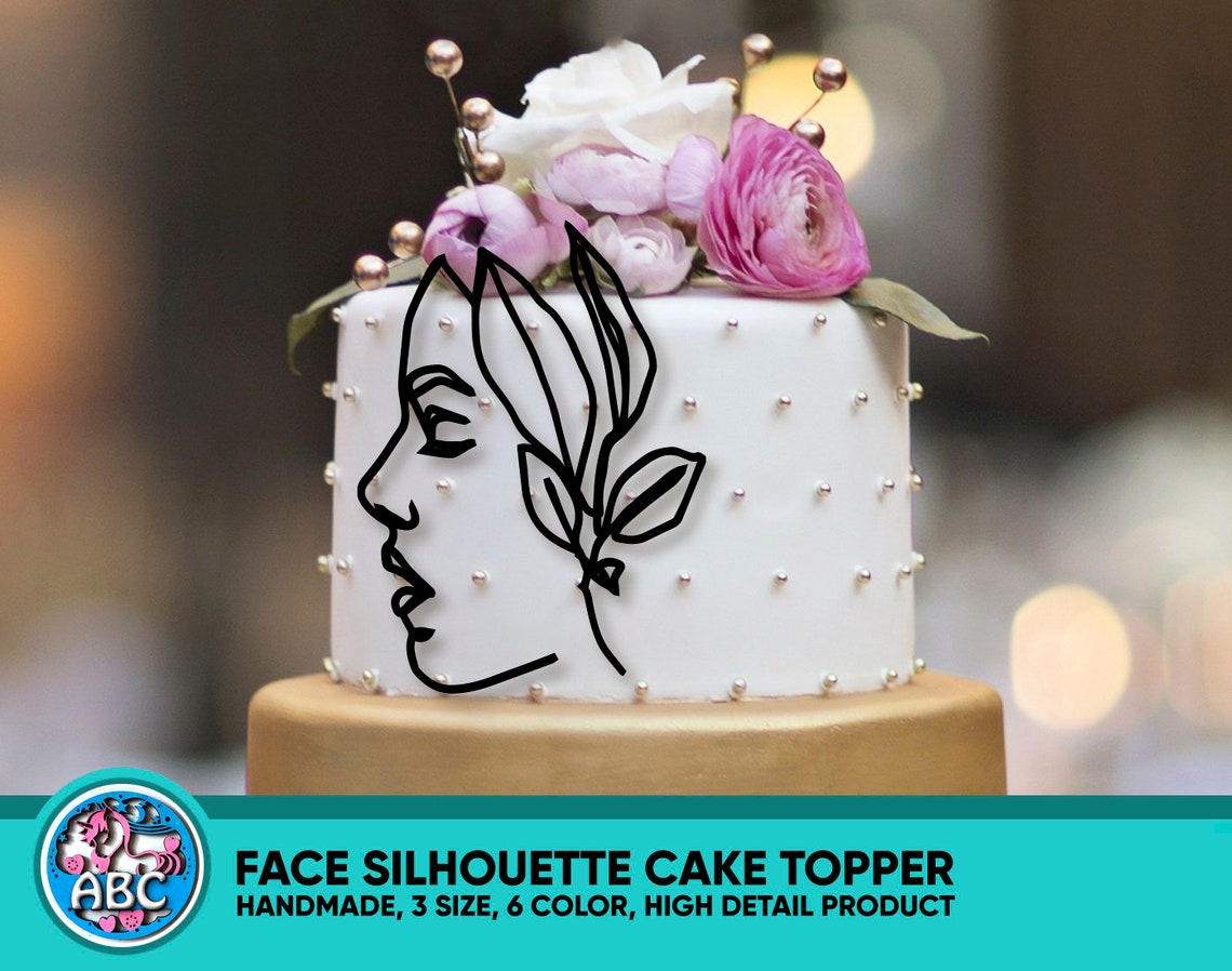Lady Face Silhouette Cake Topper, Birthday Girl Cake Topper, Art Cake ...