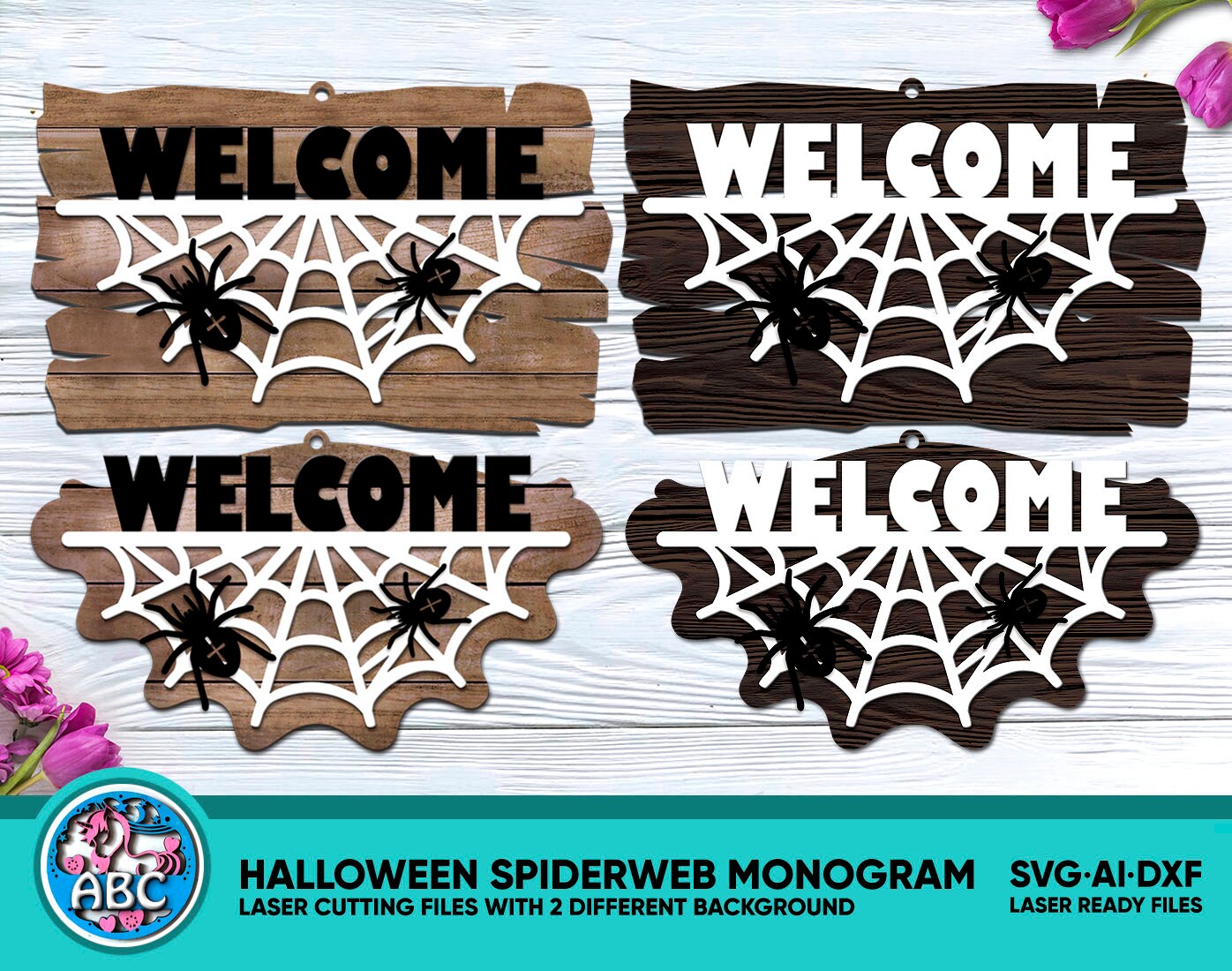 Halloween Welcome Door Sign, Halloween Door Hanger SVG, Spiderweb Decor ...