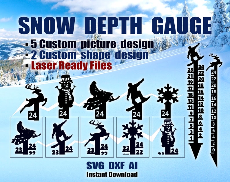 Snow Depth Measuring Gauge SVG Snow Depth Ruler Snowman Dxf - Etsy