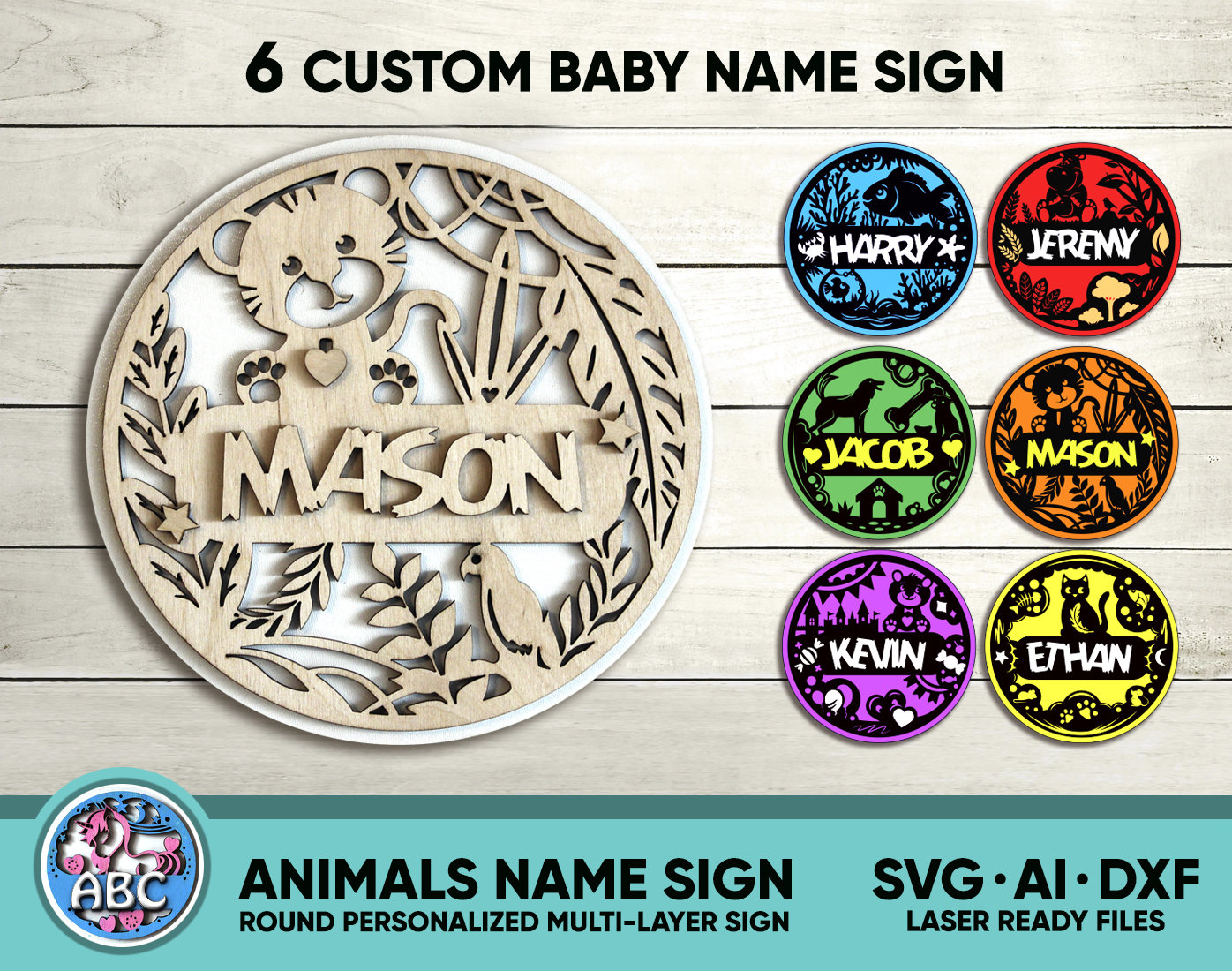 Custom Baby Name Sign SVG and Animal Nursery Sign SVG, Baby Shower Gift ...