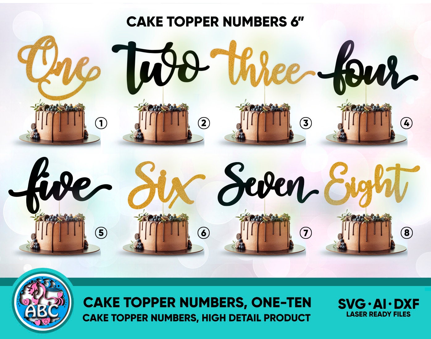 Cake Topper Numbers SVG One Cake Topper Birthday Cake - Etsy