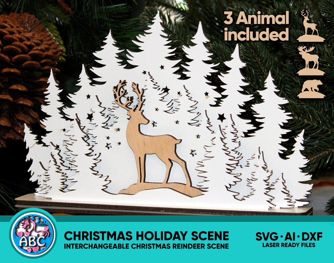 Standing Holiday Trees, Deer in the Forest, Interchangeable Christmas ...